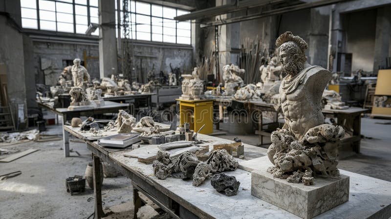Artisans at Work in an Ancient Roman Workshop Sculpture Creation ...