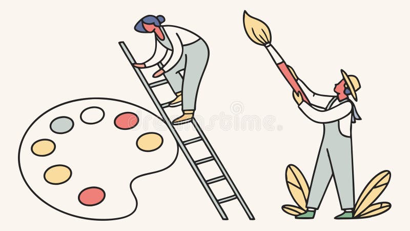 Artist Painting with Ladder and Palette, Creative Expression, Vector ...