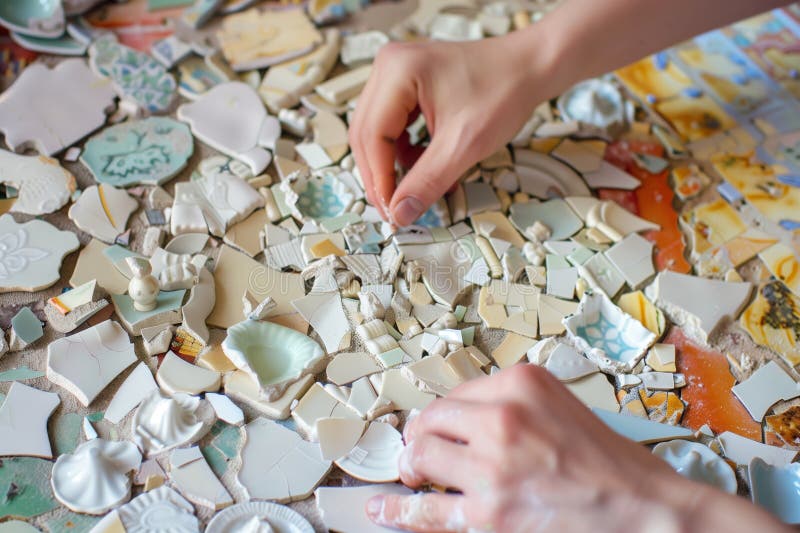 Artist Assembling Broken China into a Mosaic Stock Image - Image of ...