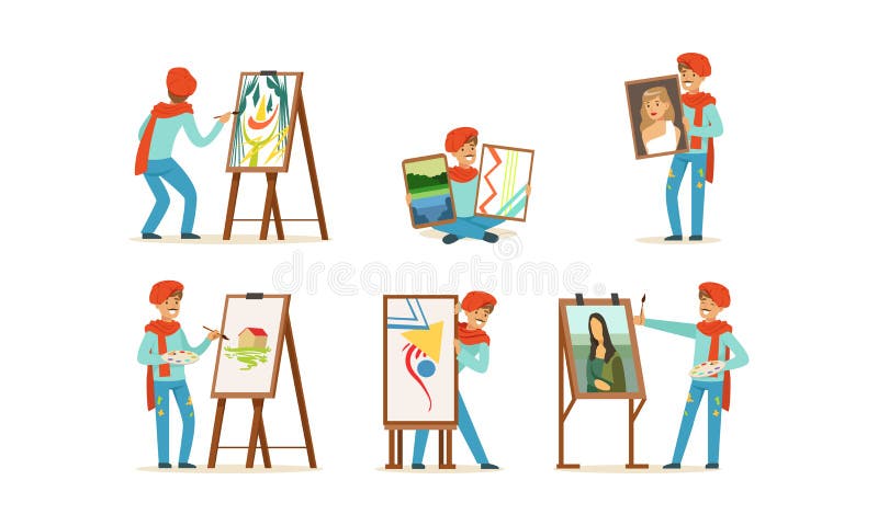 Artist Character Painting on Canvas Vector Set Stock Vector ...
