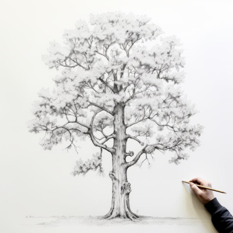 Hyperrealistic Illustration of a Child Drawing a Sycamore Tree Stock ...