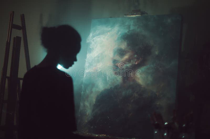 Artist Creates Ethereal Portrait in Dimly Lit Studio with Soft Lighting ...