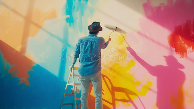 Artist Creating a Colorful Mural with Passion and Creativity ...