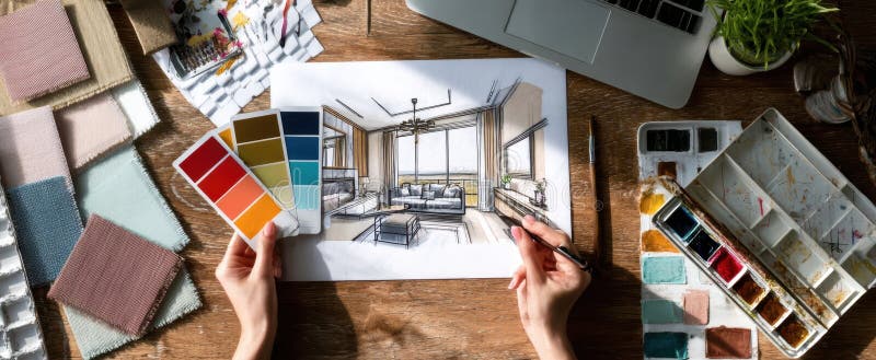 The Artist Creating a Modern Interior Design Sketch with Vibrant Colors ...