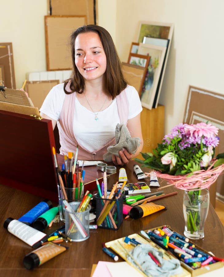 Artist Creating a New Picture Stock Image - Image of hobbies, board ...
