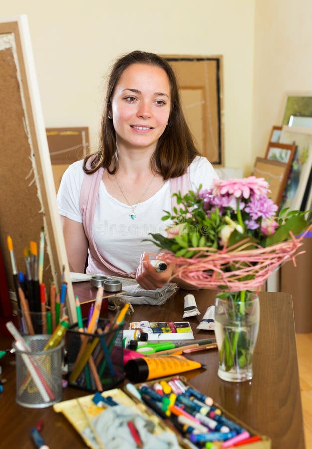 Artist Creating a New Picture Stock Image - Image of paintings ...