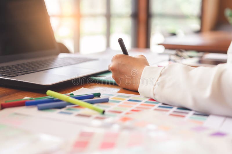 Artist Creative Designer Hand Using Pen Tablet Sketch Layout Design ...