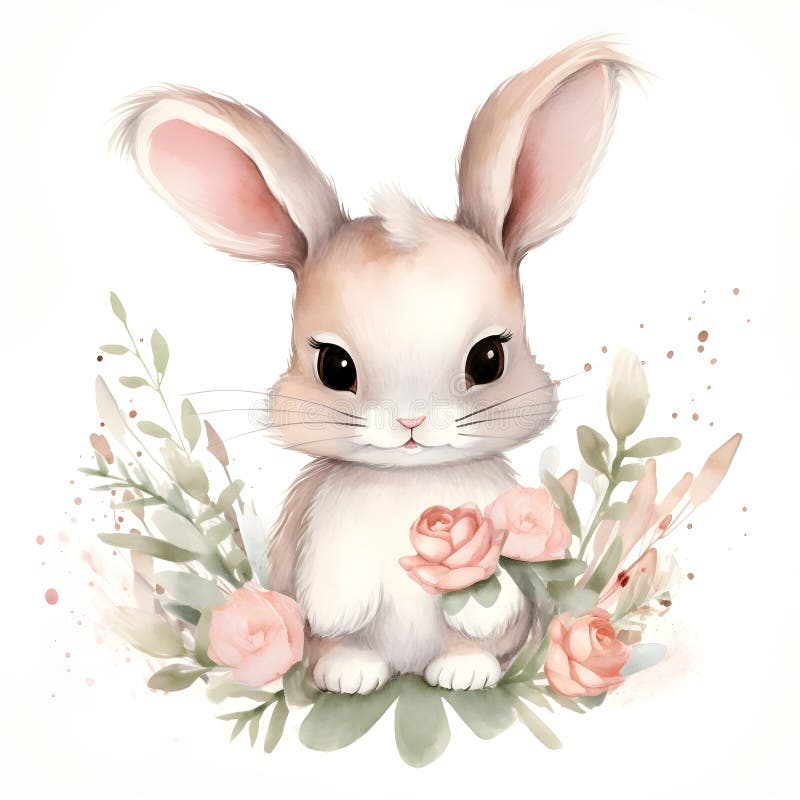 Artist Cute Bunny Blue Cute Bunny Watercolor Stock Illustration ...