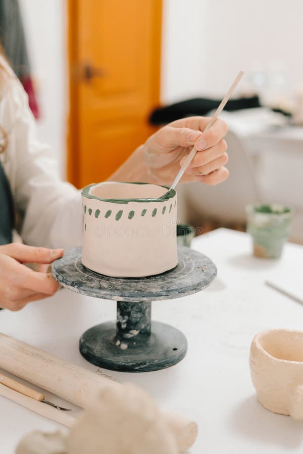 Artist Decorating Painting Handmade Ceramic Clay Cup Creative Workshop ...