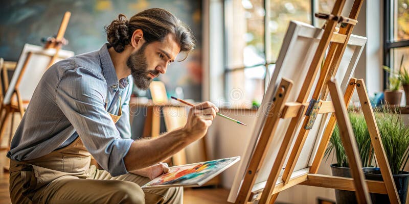 An Artist in Deep Concentration while Painting Representing Creativity ...