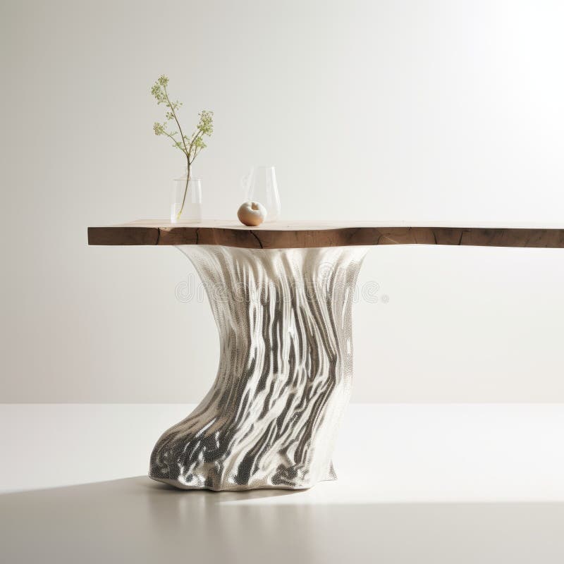 Artist-designed Silver Table Base with Fluid Landscape Style Stock ...