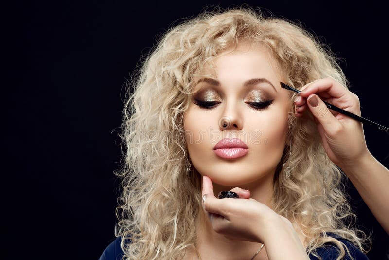 Artist Doing Professional Make Up of Woman. Stock Image - Image of ...