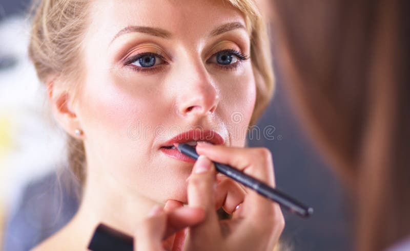 Artist Doing Professional Make Up of Woman Stock Image - Image of ...