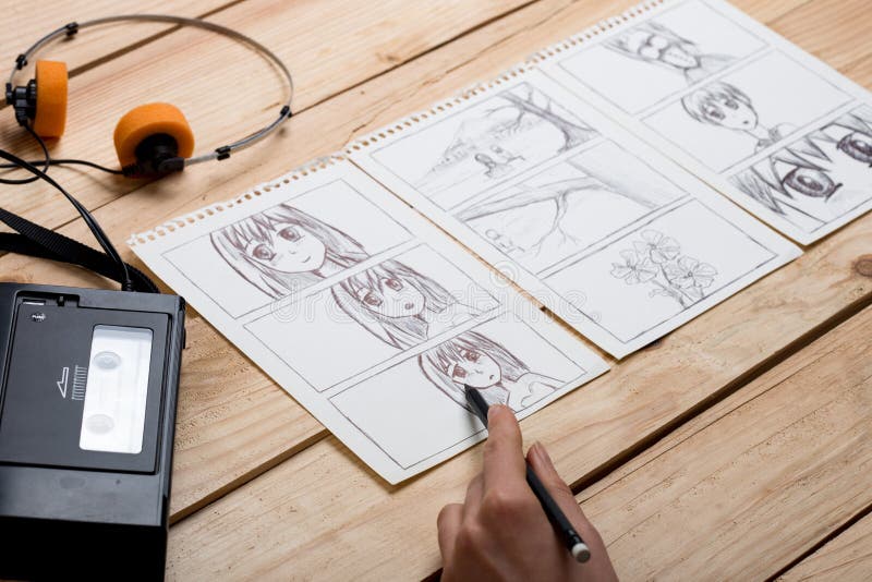 Artist Drawing an Anime Comic Book in a Studio Stock Image - Image of ...