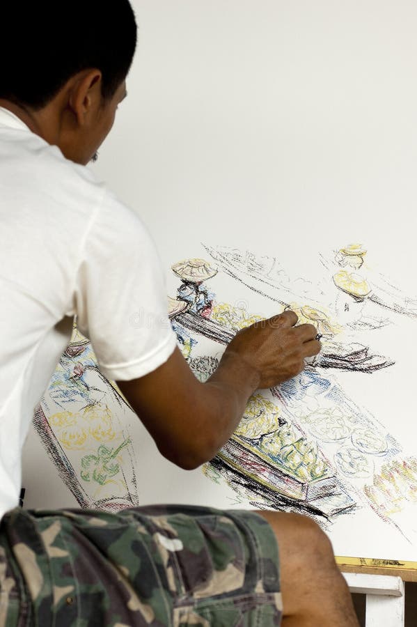 Artist Drawing a Picture of a Floating Market Editorial Image - Image ...
