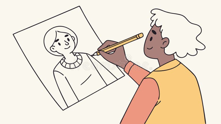 Artist Drawing Portrait, Creative Human Expression, Vector Design ...