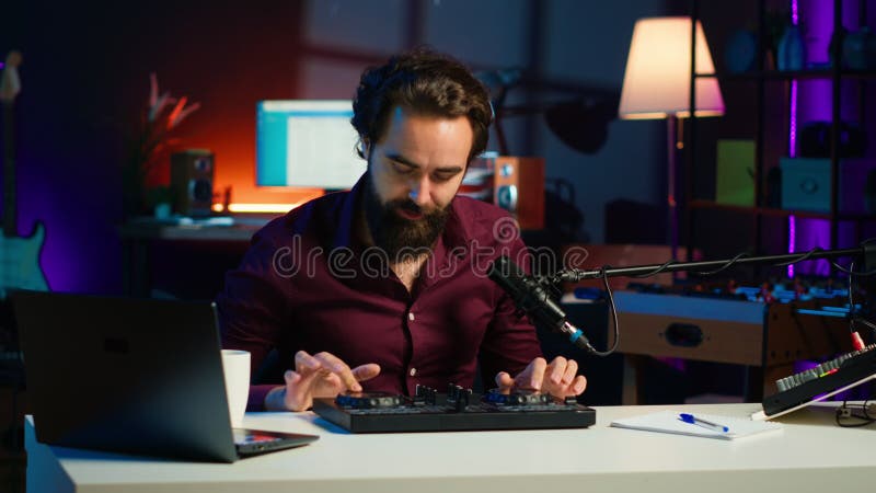 Artist Filming DJ Mixing Tutorial on Sound Controller Stock Video ...