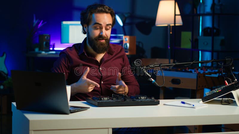 Artist Filming DJ Mixing Tutorial on Sound Controller Stock Image ...