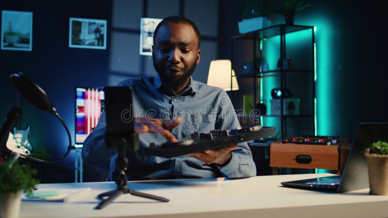 Artist Filming DJ Mixing Tutorial on Sound Controller Stock Video ...