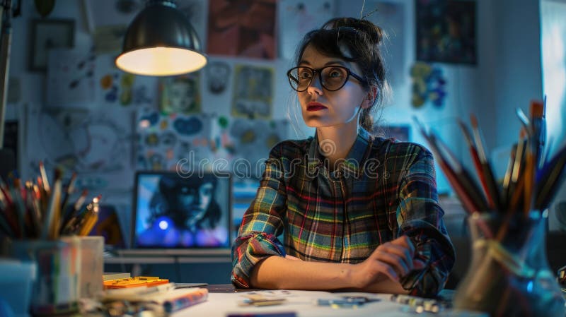 An Artist is Focused on Creating Art in Their Studio, Surrounded by ...