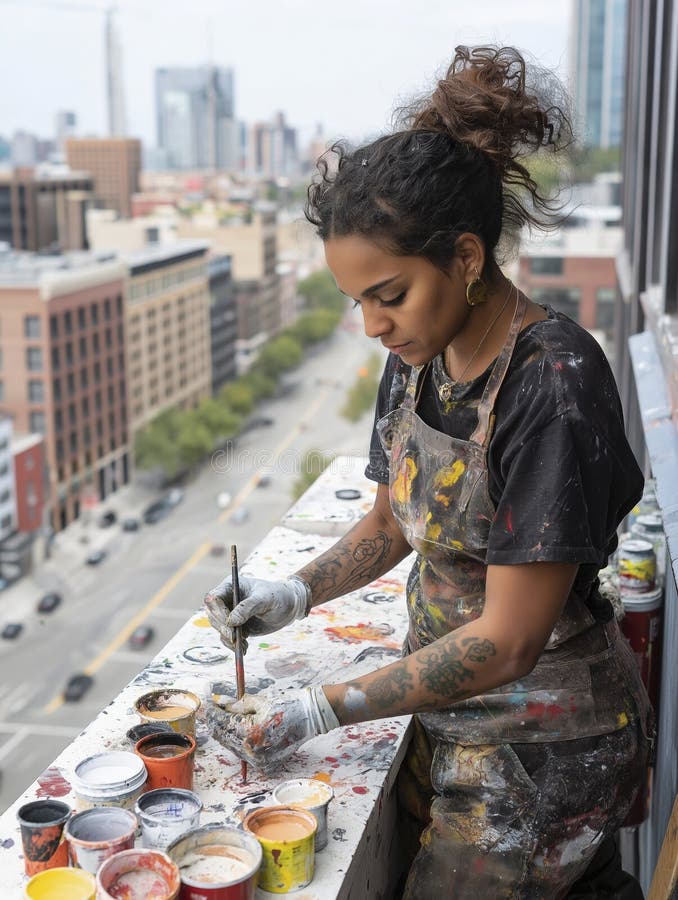 Creative Artist Passionately Painting on a Balcony Overlooking a ...