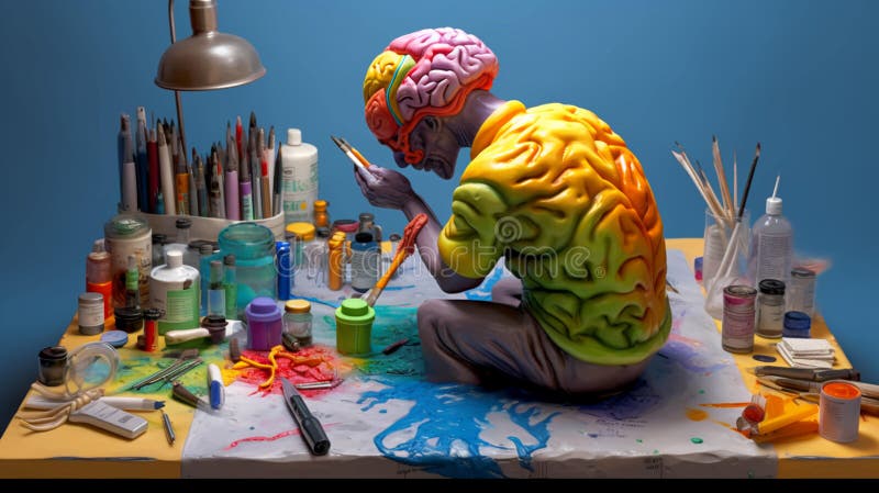 The Artist in the Form of a Brain Draws and Creative Abilities. the ...