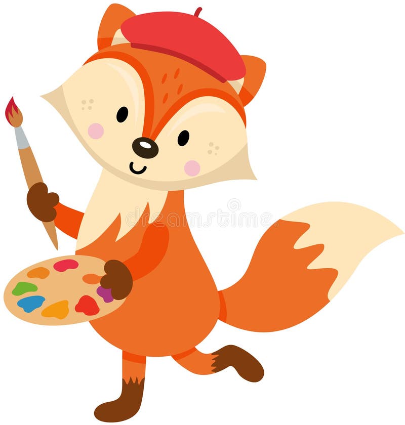 Artist Fox with Beret and Paint Palette Stock Vector - Illustration of ...