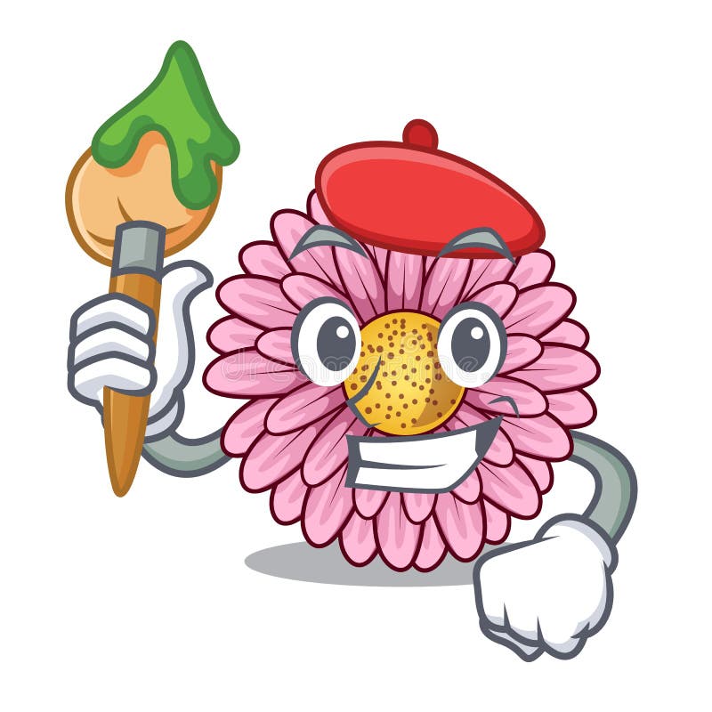 Artist Gerbera Flower Pot Above Character Table Stock Vector ...