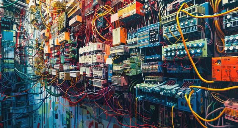 An Artist in a Hard Hat is Painting a Machine in a Server Room Stock ...