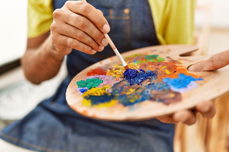 Artist Man Mixing Colors on Palette at Art Studio Stock Photo - Image ...