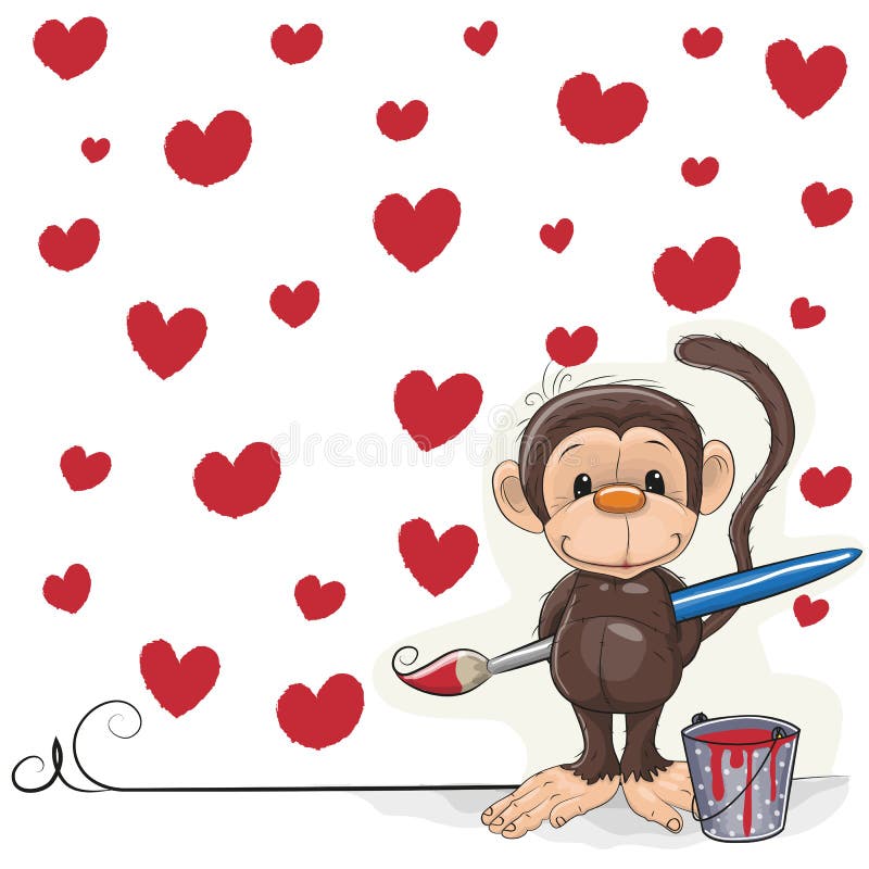 Monkey with Hearts and Flower Stock Vector - Illustration of painting ...