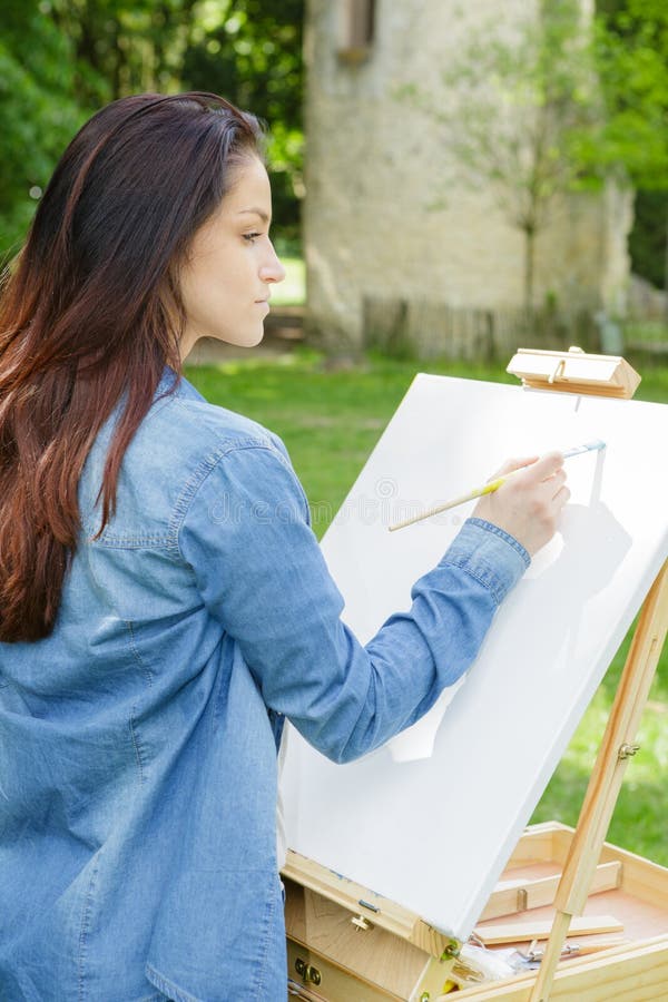 Artist Outdoors Drawing Building Stock Image - Image of artist, woman ...