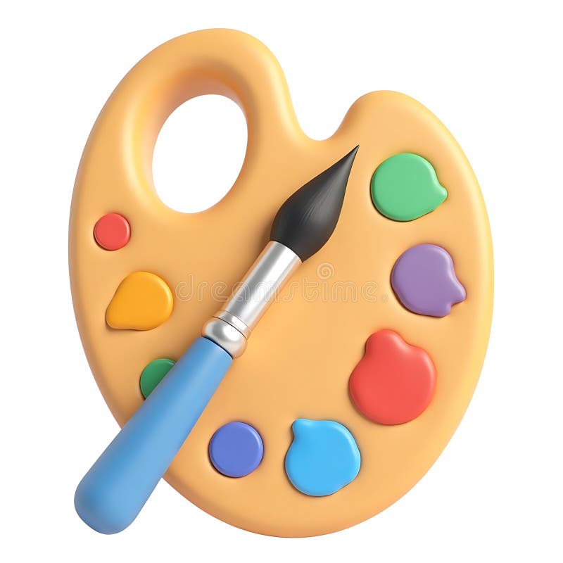 Artist Paint Palette and Brush 3D Render Design Stock Illustration ...