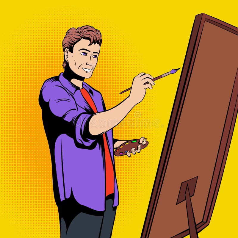 Artist painter at work stock illustration. Illustration of brush ...