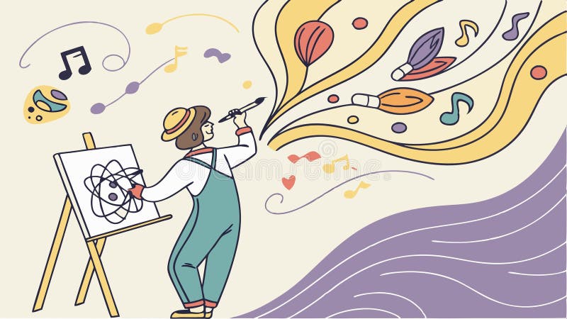 Artist Painting Canvas with Musical Notes, Creative Flow Illustration ...