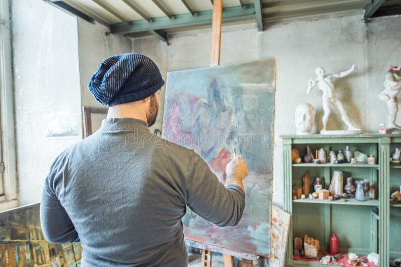 An Artist Painting a Masterpiece at His Studio Stock Image - Image of ...