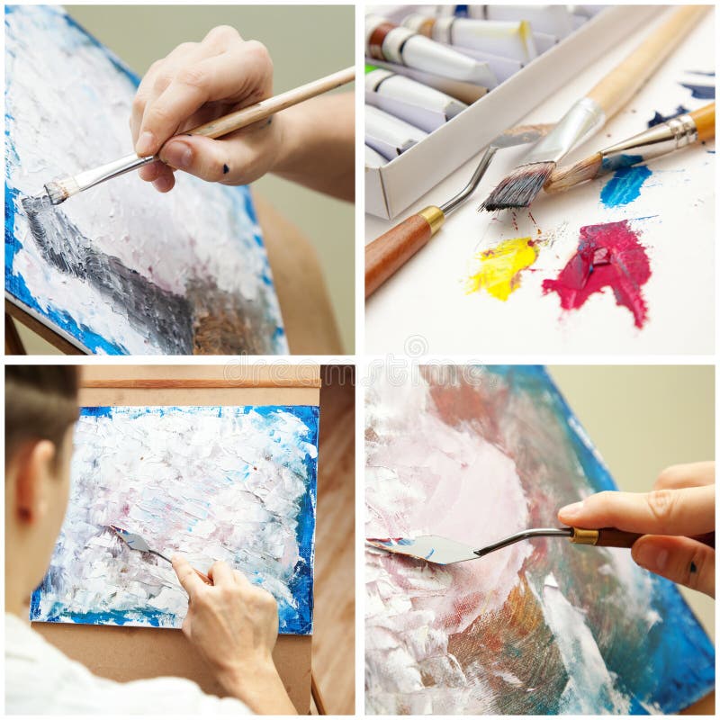The Artist Paints a Picture. Collage. Stock Image - Image of palette ...