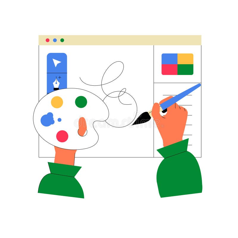 Artist Palette and Hand Drawing on Digital Canvas in Flat Vector ...