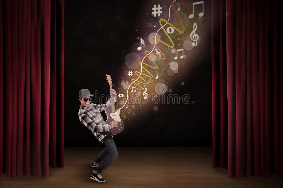 Artist Perform with Guitar on Stage Stock Image - Image of color, lines ...