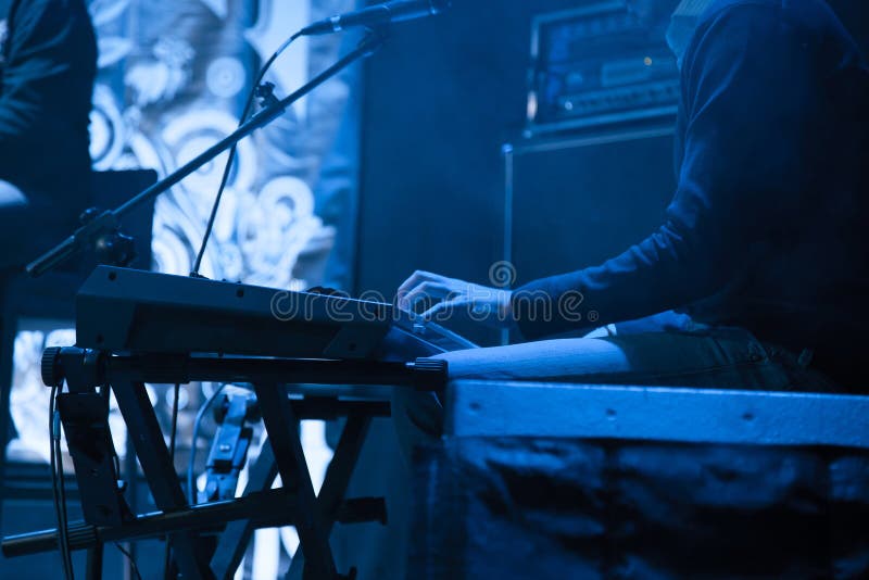 Artist Plays on a Synthesizer. Stock Image - Image of lighting, concert ...