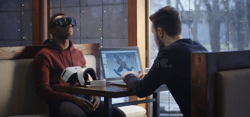 Artist Presenting 3d Graphics in Cafe Stock Image - Image of cafe ...