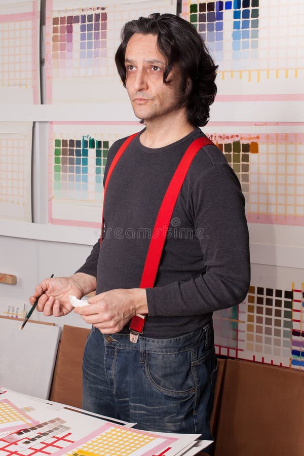 Artist Process of Painting a Picture - Thinking Stock Photo - Image of ...