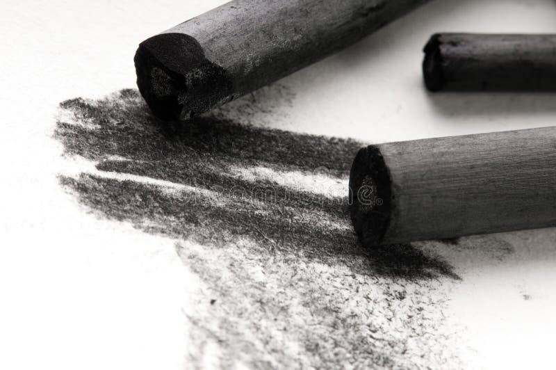 Artist S Black Charcoal with Smudge Stock Photo - Image of educational ...