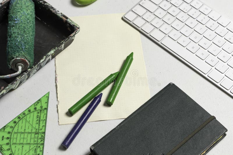 Artist`s Desk with Materials To Create Brainstorming Stock Image ...