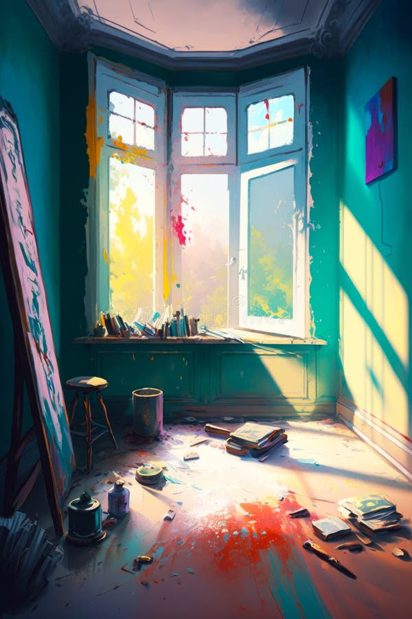 Artist S Easel in Front of Window Filled with Paint. Generative AI ...