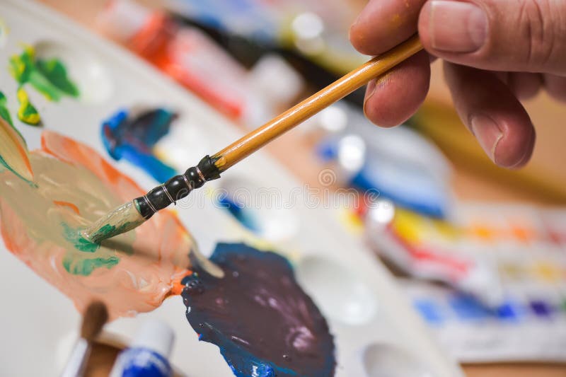 Artist S Hand Applying Paint Gouache Stock Image - Image of artist ...