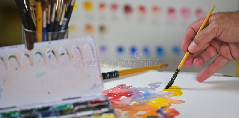 Artist S Hand Applying Paint Gouache Stock Photo - Image of applying ...