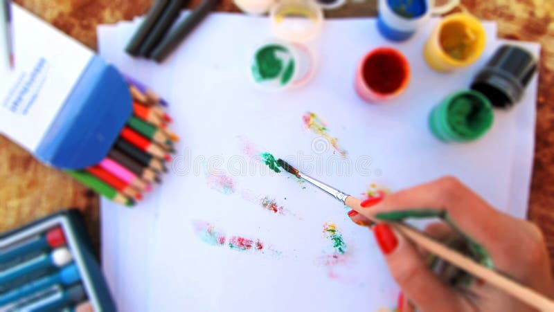 Artist S Hand and Drawing Tools Stock Image - Image of design, painting ...