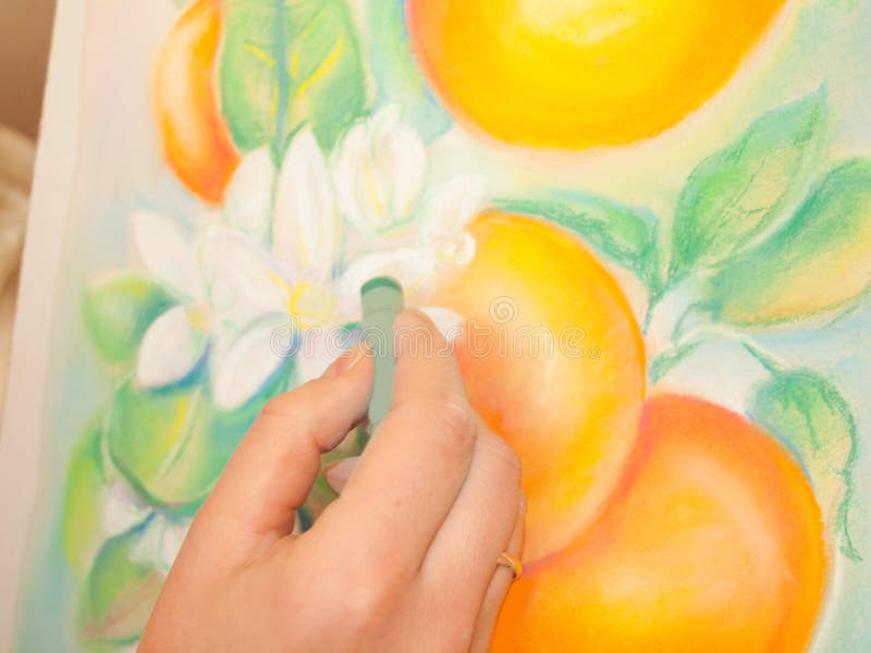 Artist S Hand with Pastel Work Stock Image - Image of concept, paint ...