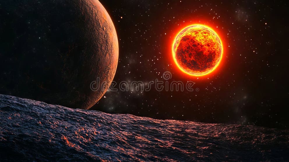 An Artist S Impression of a Red Dwarf Planet and a Red Sun Stock Image ...